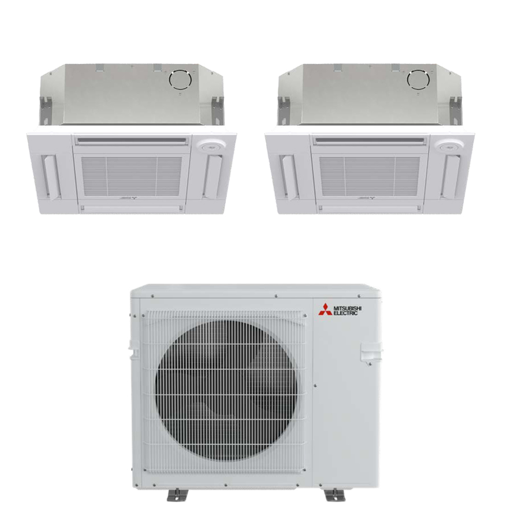 Mitsubishi MXZ-4D30NL 2-SLZ-AF18NL Ceiling Cassette Mini Split Heat ...